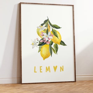 Trendy Lemon Summer Print, Fruit Kitchen Poster, Yellow Watercolor ...
