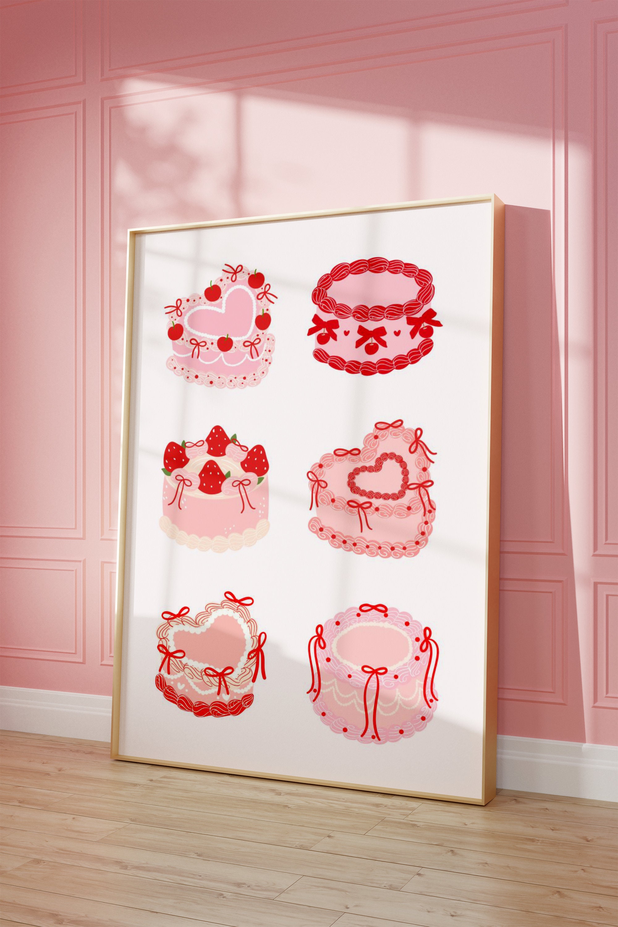 Coquette Cake Print Sweet Cute Red Pink Girly Cakes Wall Art Bow ...
