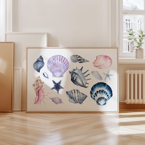 Sea Shell Print Trendy Sea Star Summer Coastal Beach Poster Pastel ...