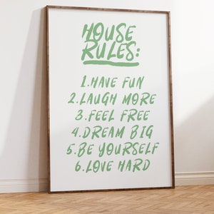 Trendy House Rules Poster, Green Rules Digital Print, Rules Art Print ...