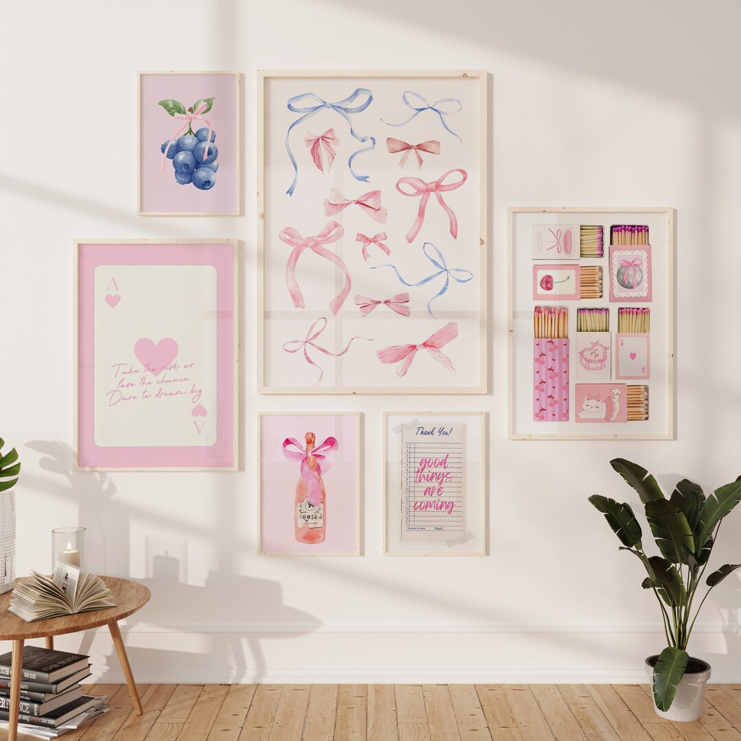 Coquette Bow Gallery Wall Art Set of 6 Preppy Aesthetic Dorm Room ...