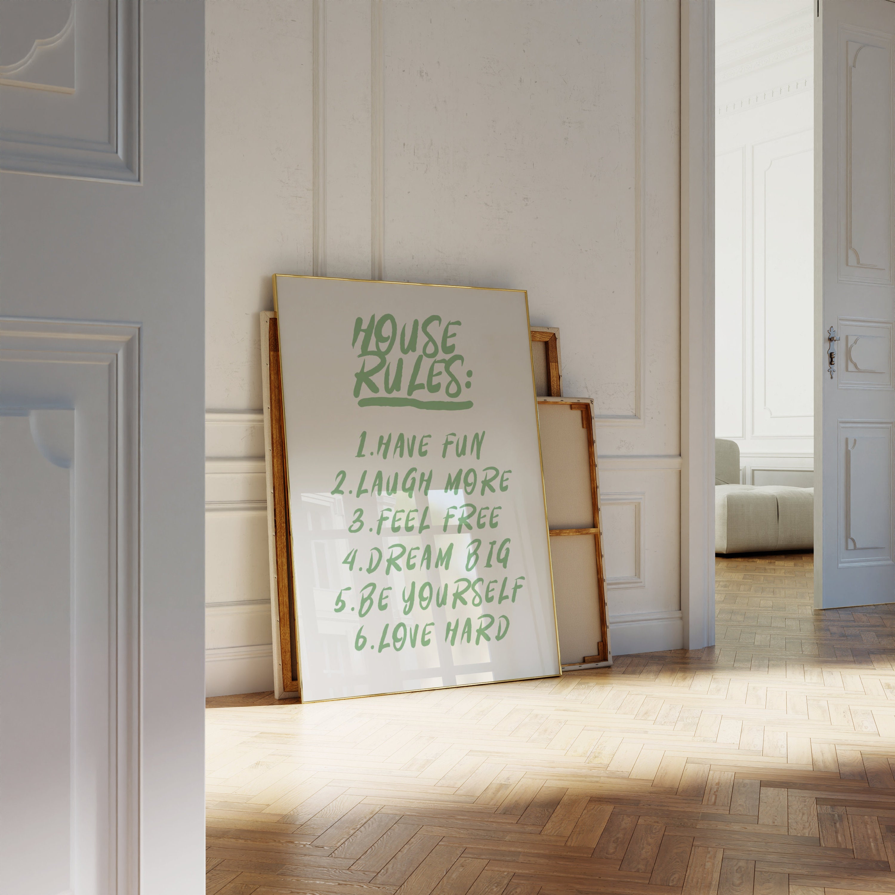 Trendy House Rules Poster, Green Rules Digital Print, Rules Art Print ...