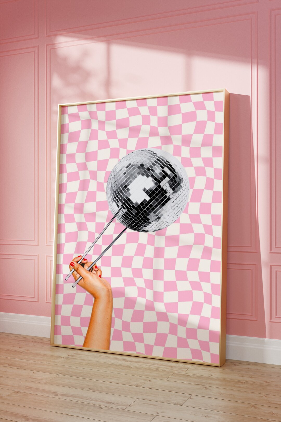 Disco Chopstick Checker Board Print, Trendy Disco Ball Poster, Preppy ...