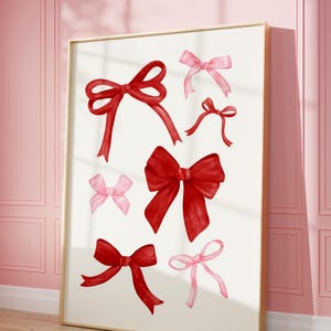 Coquette Red Bow Print Trendy Pink Cute Girly Wall Art Preppy ...