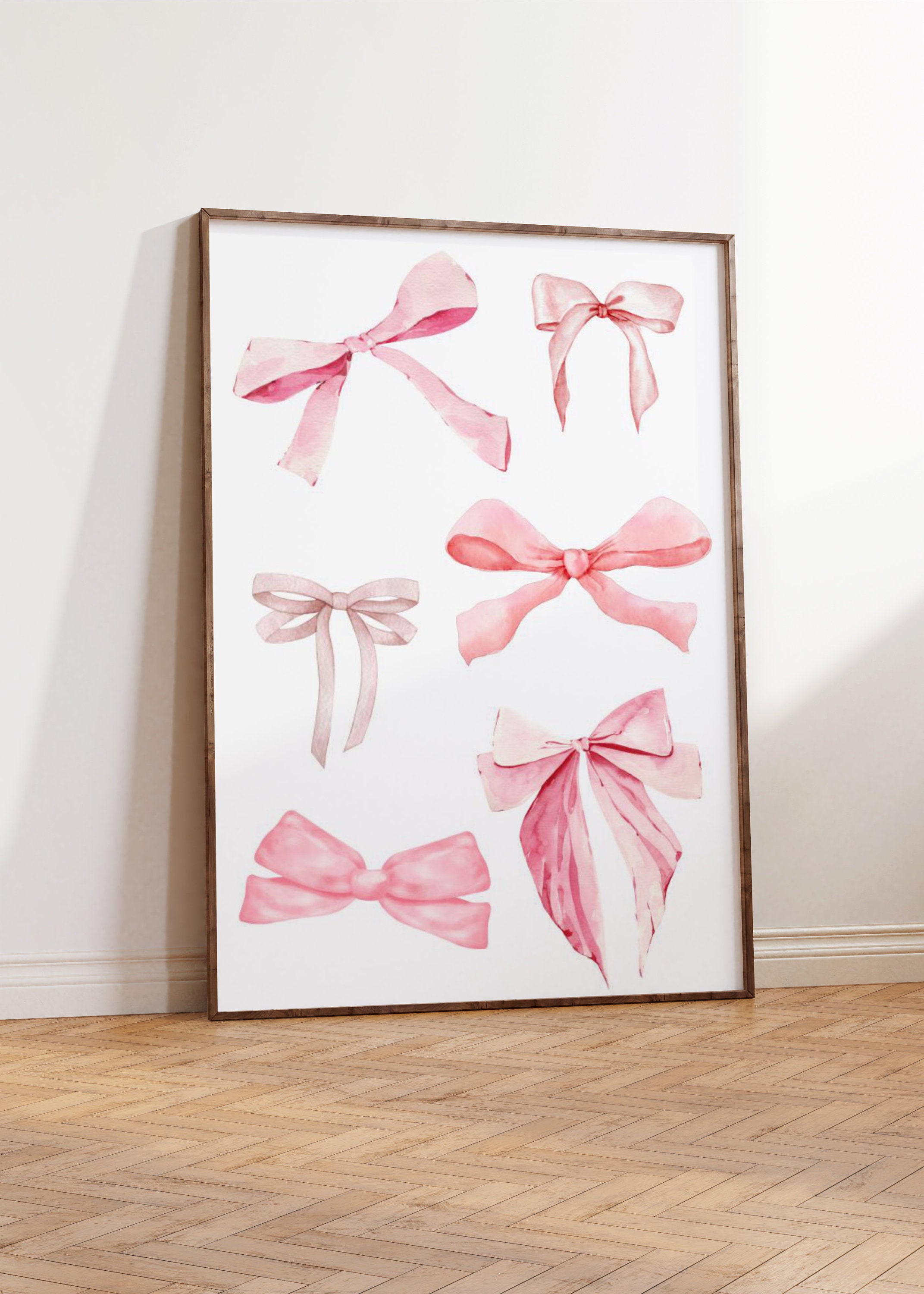 Trendy Pink Bow Print, Coquette Cute Girly Wall Art, Preppy Watercolor ...