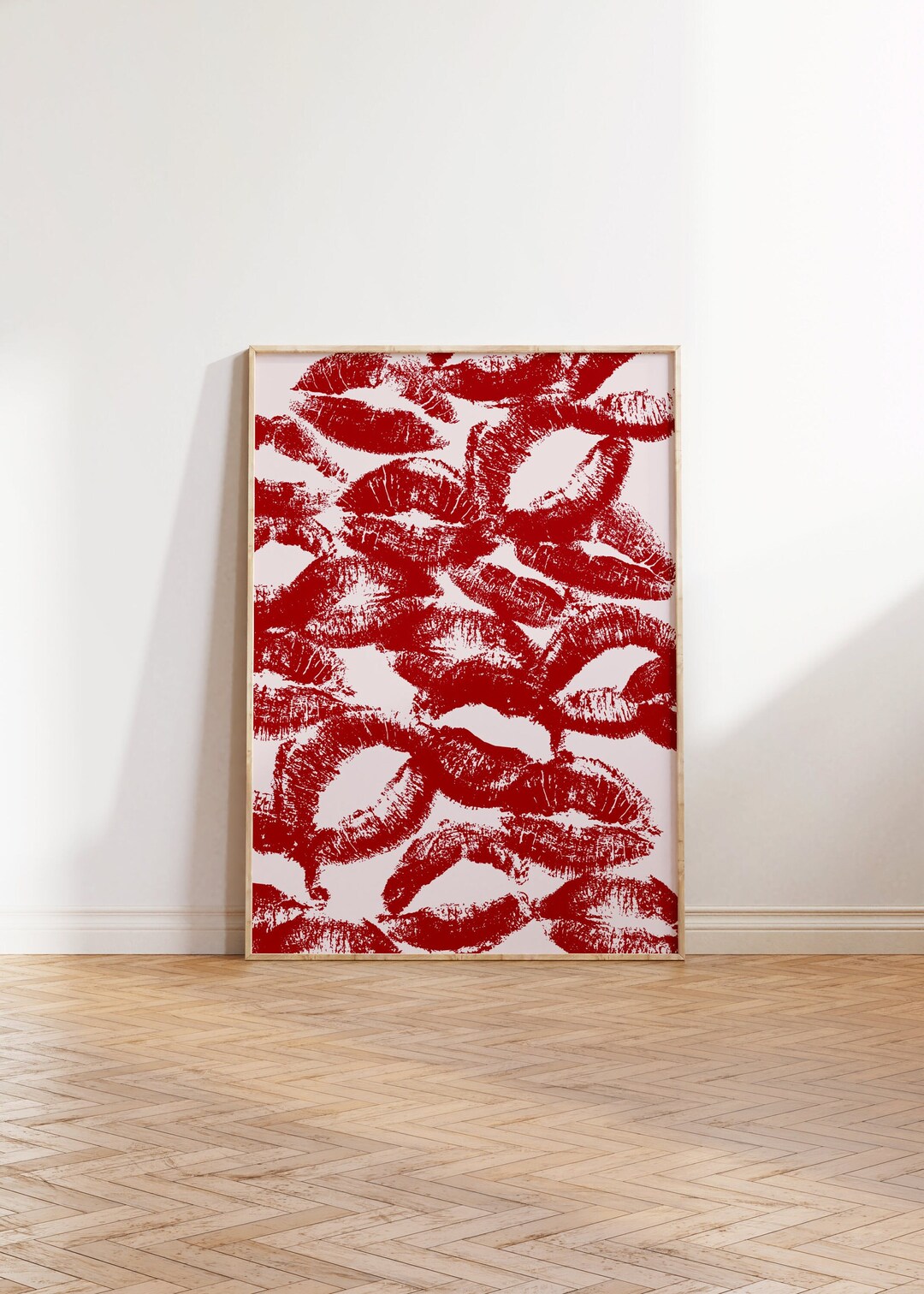 Trendy Lipstick Kisses Print, Y2k Funky Wall Art, Red Mouth Kisses ...