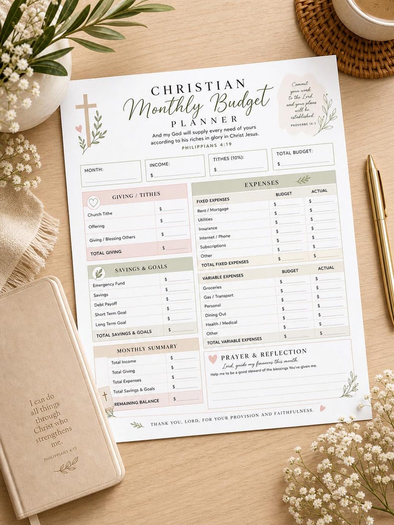 Christian Monthly Budget Planner | Faith-based Tithe Tracker (8.5x11 ...