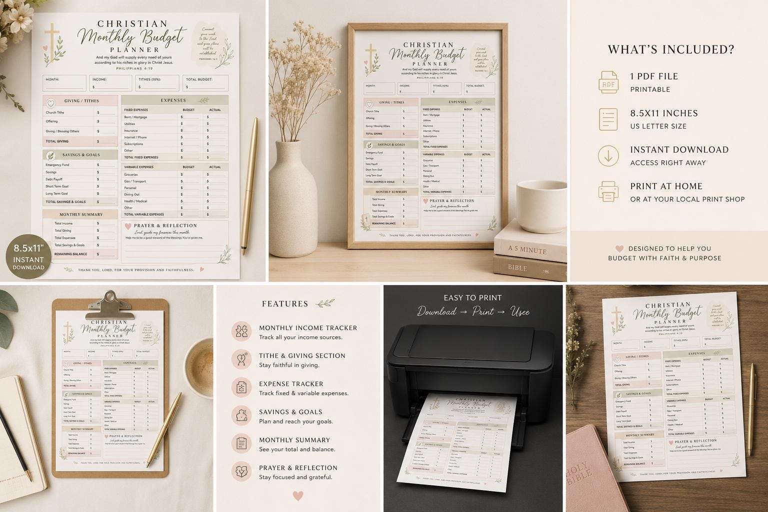 Christian Monthly Budget Planner | Faith-based Tithe Tracker (8.5x11 ...