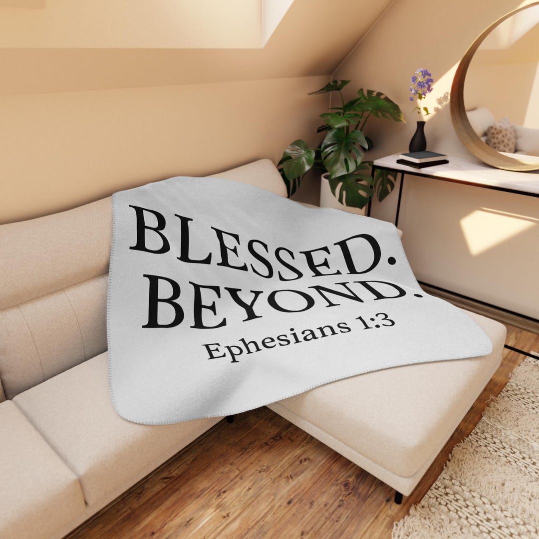 Blessed Beyond Ephesians 1:3 Sherpa Blanket | Tan Sherpa Throw. Size ...