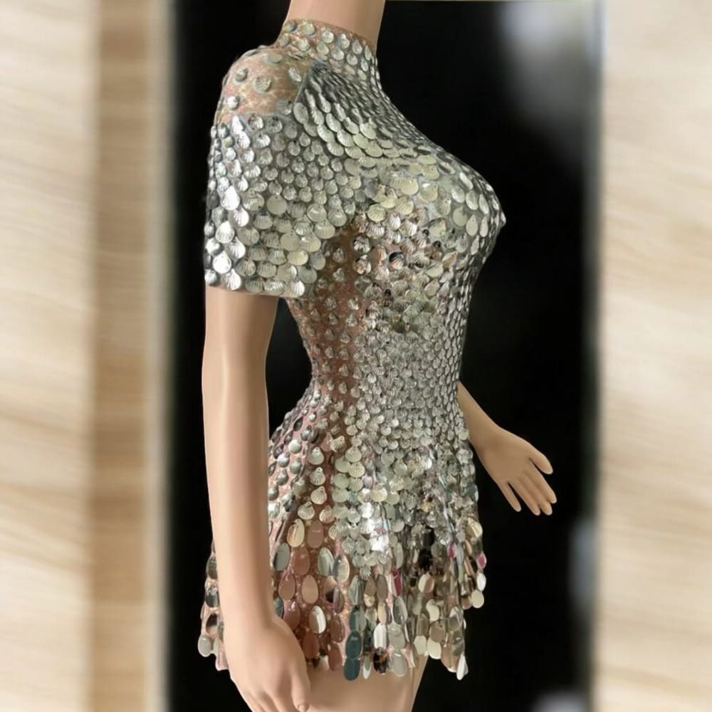 Handmade Metallic Sequin Short Dress Sparkling Silver Party Outfit - Etsy