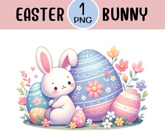 Easter Bunny in Egg Basket Clipart Watercolor Pastel Cute Rabbit, PNG ...
