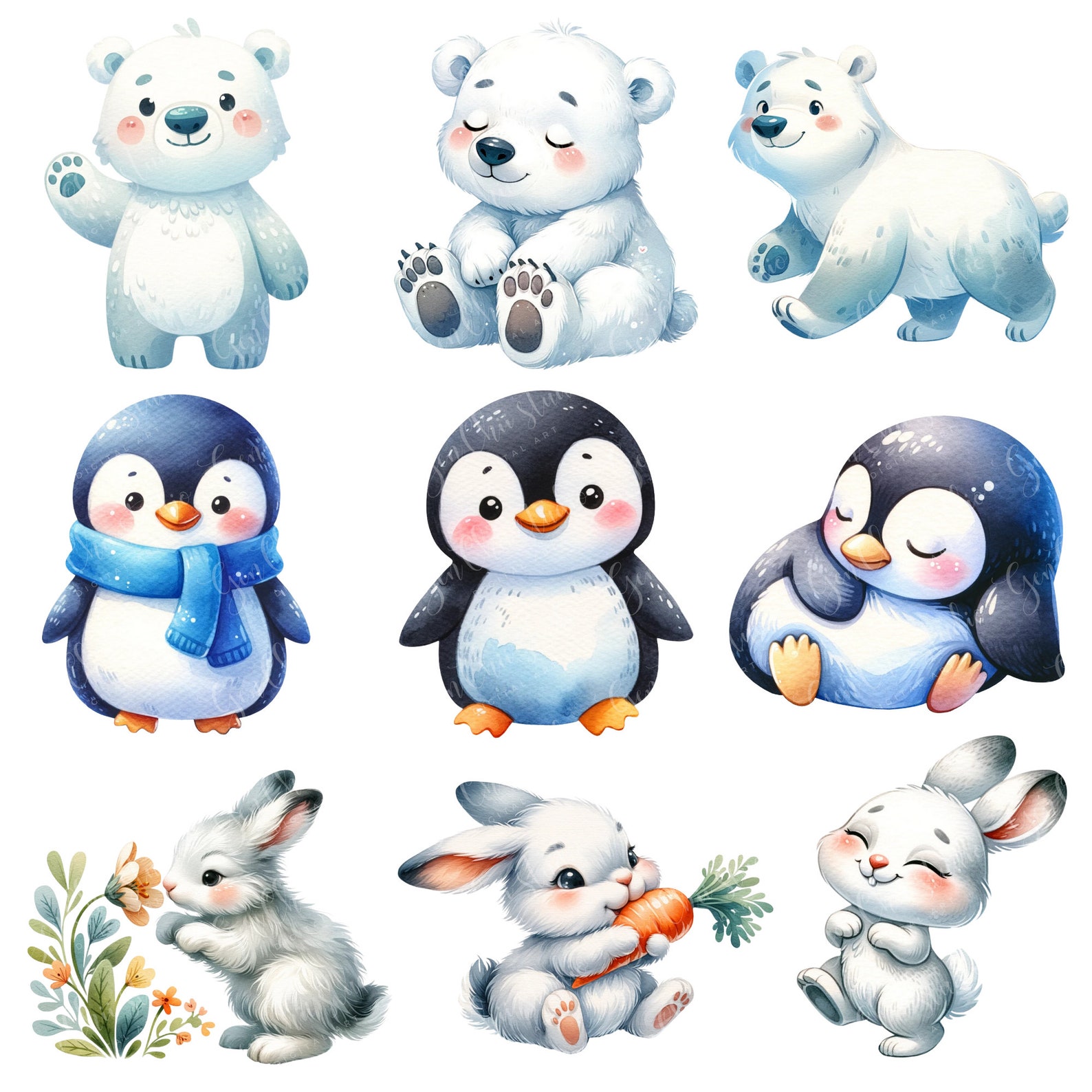 Arctic Animals Clipart, Watercolor Animals, Cute Animals, Winter ...