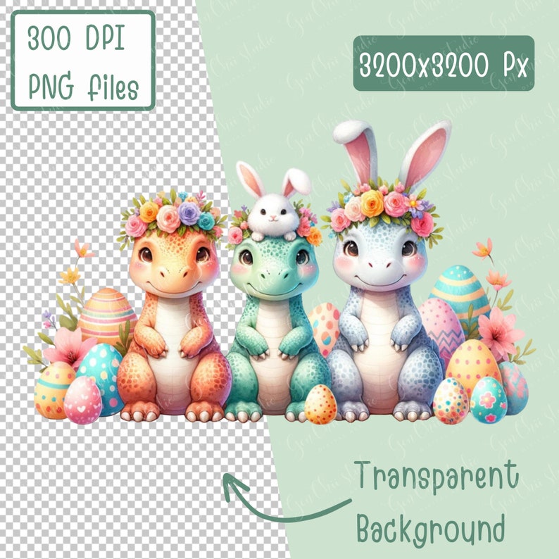 Easter Dinosaur Clipart Dino Easter Egg Easter Decor Watercolor High ...