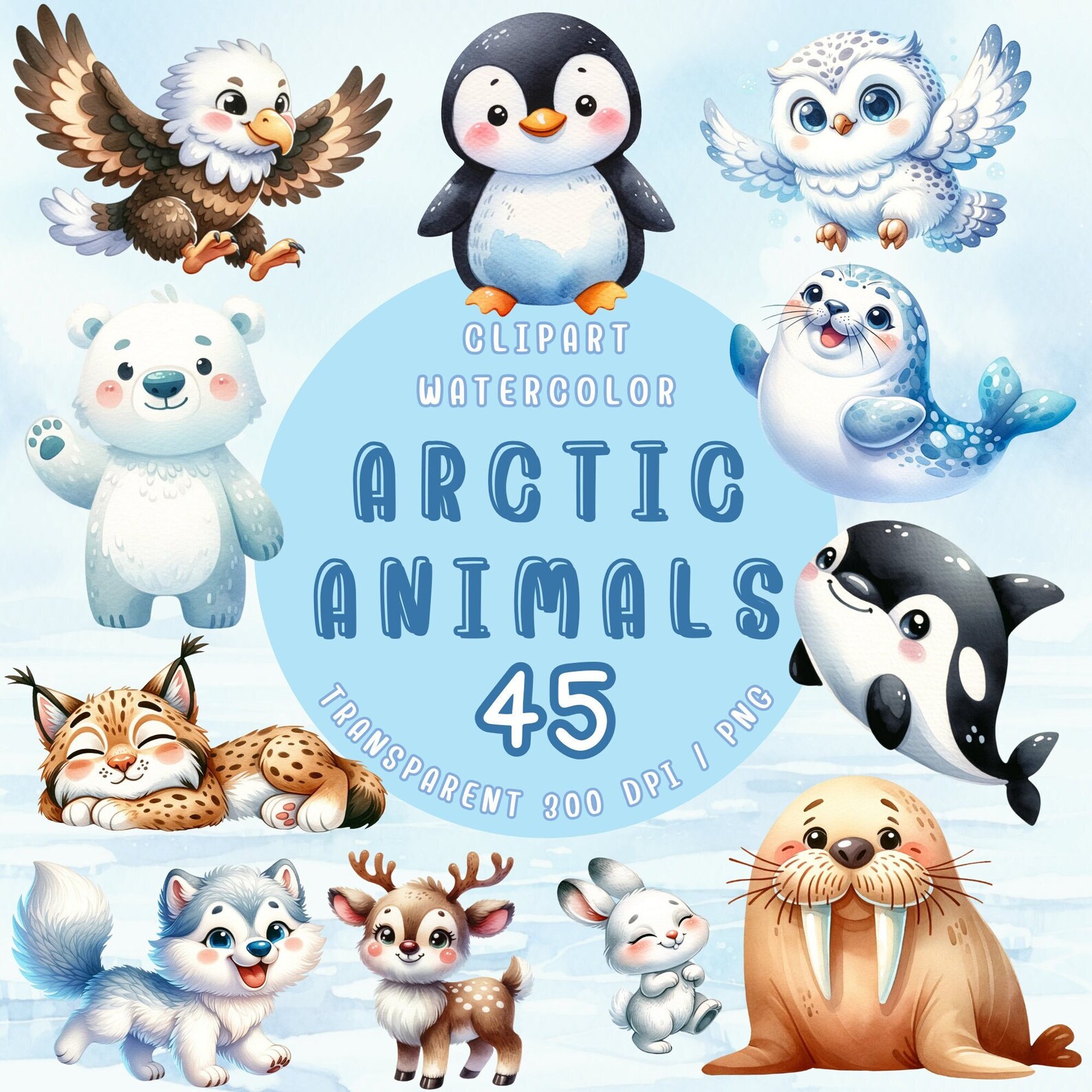 Arctic Animals Clipart, Watercolor Animals, Cute Animals, Winter ...