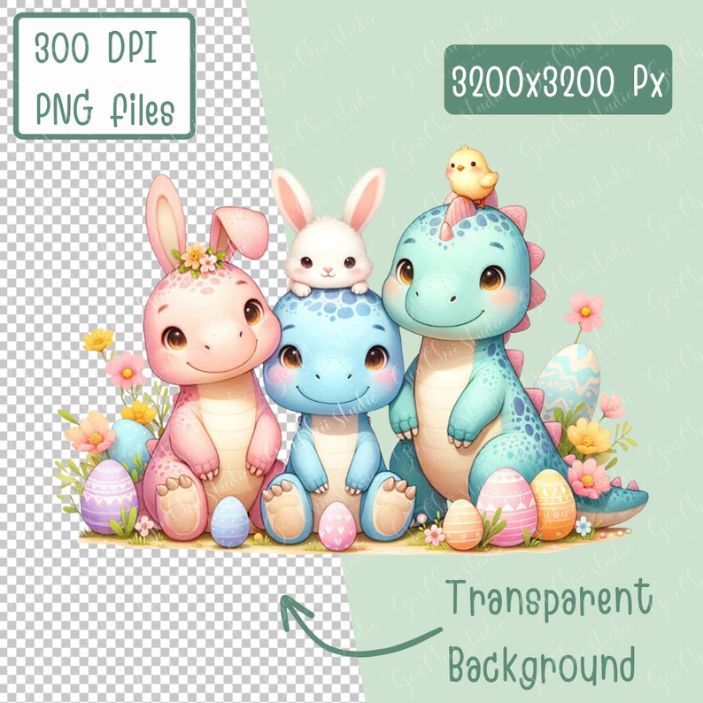 Easter Dinosaur Clipart Watercolor Dino Easter Egg Easter Decor High ...