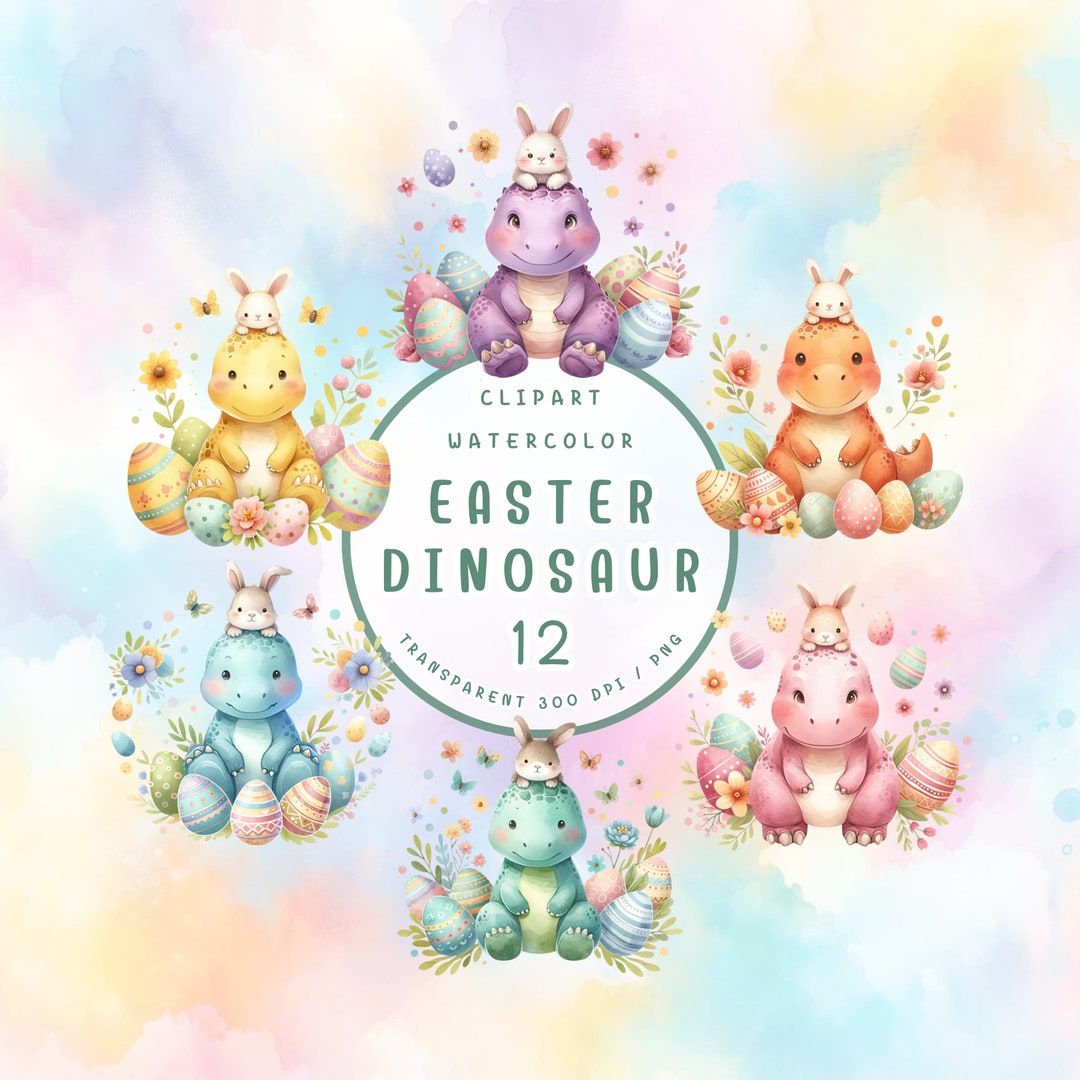 Easter Dinosaur Clipart | Watercolor Dino Easter Egg | Easter Decor ...