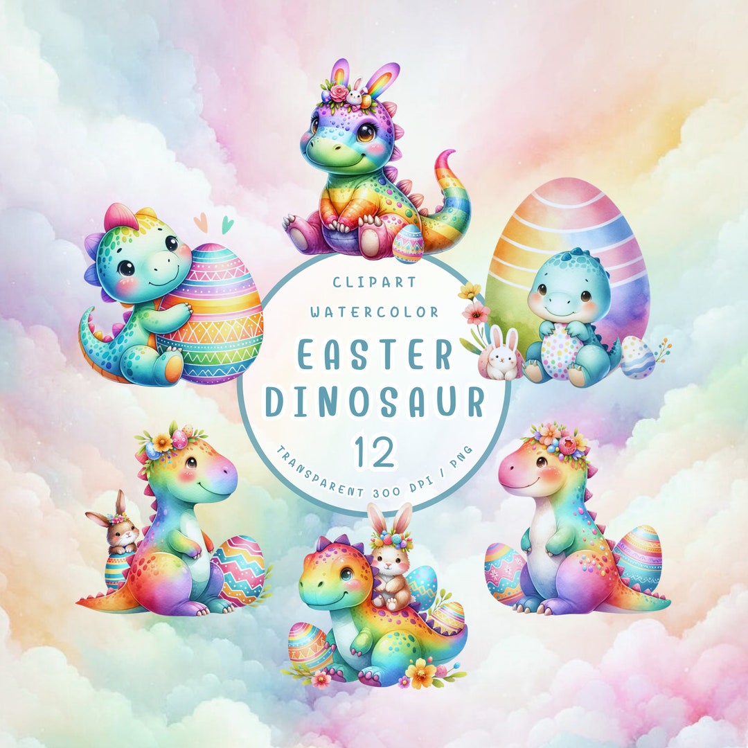 Easter Dinosaur Clipart | Easter Decor | Rainbow Watercolor Dino Easter ...