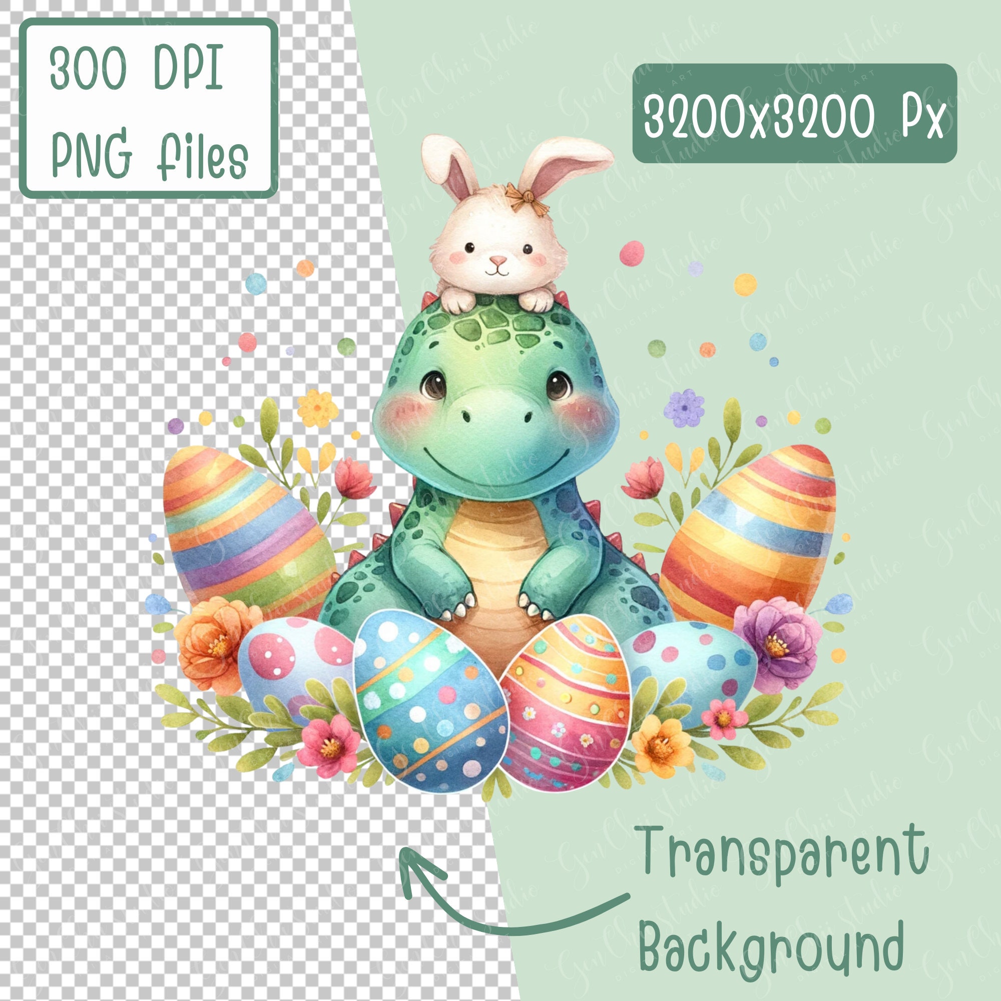 Easter Dinosaur Watercolor Clipart Dino Easter Egg Easter Decor High ...