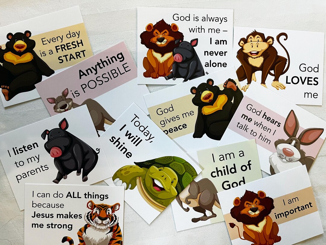 Kids Affirmation Cards With Cute Animal Cartoons | Christian ...