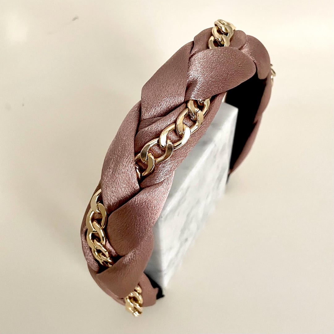 Pink, Blue Satin Padded, Gold Chain Headband, Fashion Hairband, Alice ...