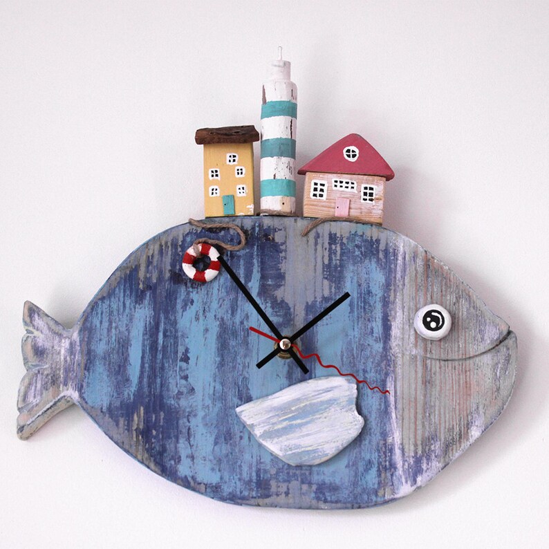 Unique Clock Fish, Sea World, Ocean Wall Decor, Wood Lighthouse ...