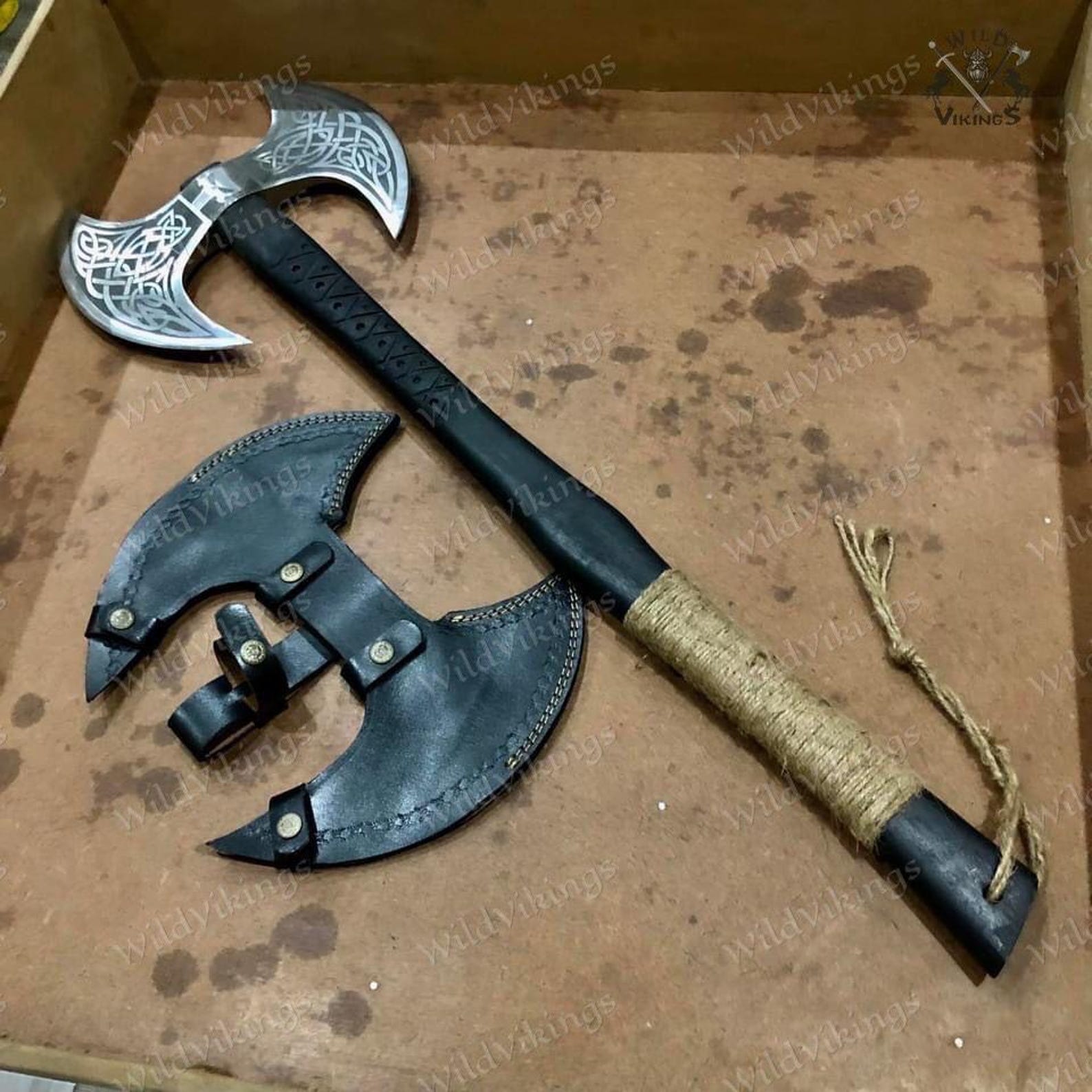 Two-handed Battle Axe With a Forged Double Head, Viking Long Axe ...