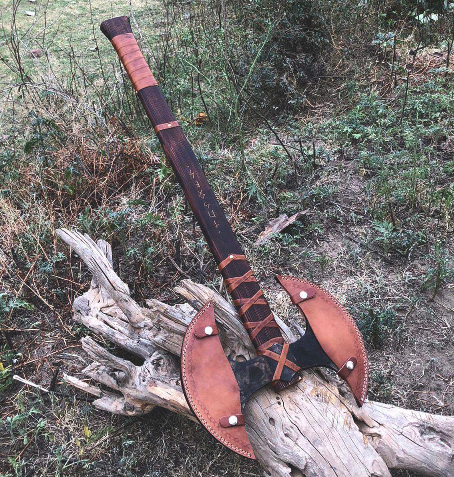 Two-handed Battle Axe With a Forged Double Head, Viking Long Axe ...