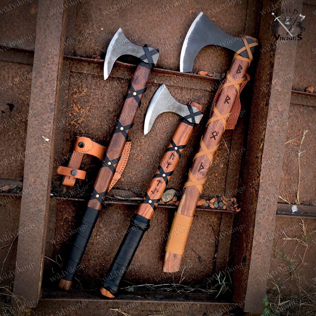 Set of 3 Pcs Hand-forged Ragnar Axe, Viking Bearded Axe, Norse Warrior ...