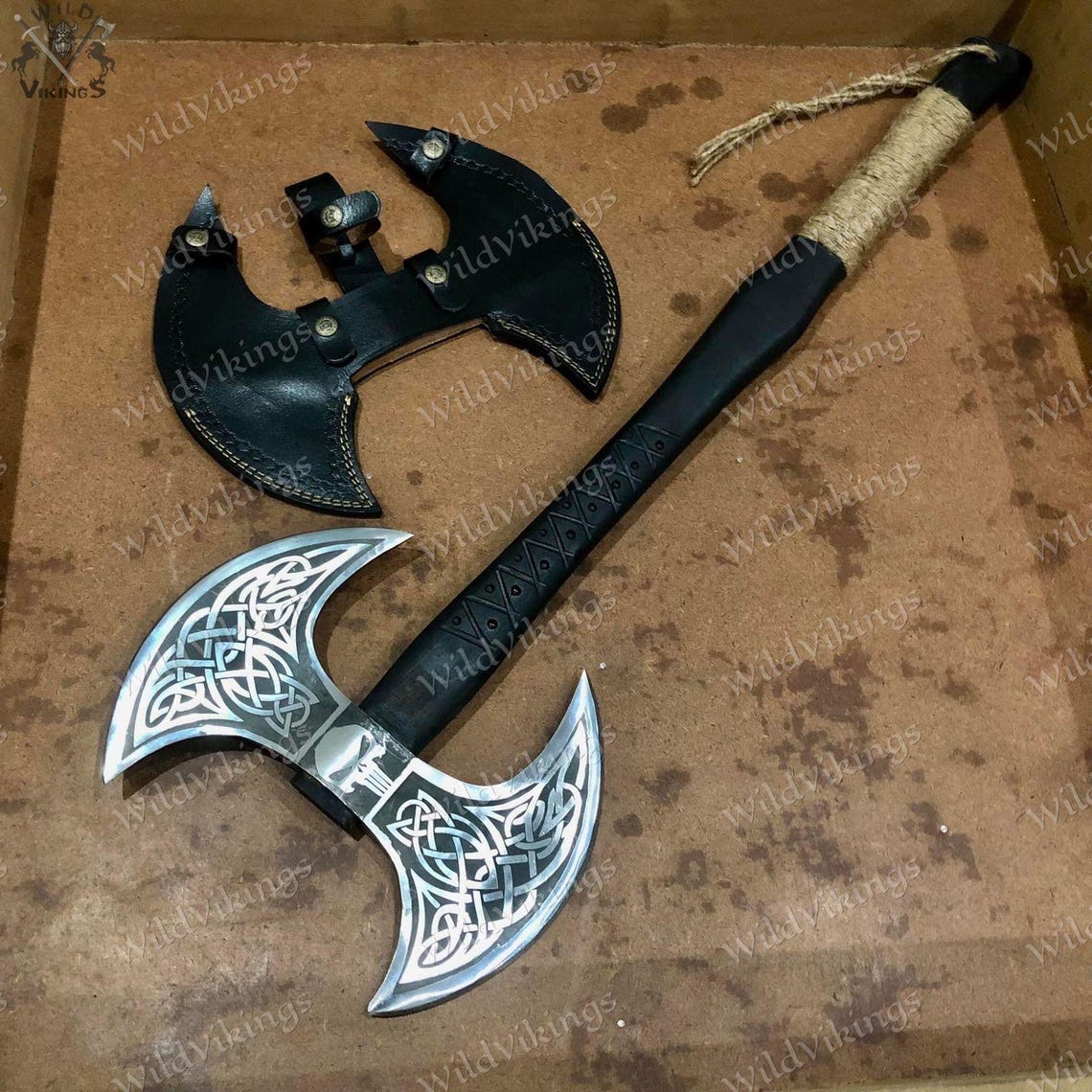Two-handed Battle Axe With a Forged Double Head, Viking Long Axe ...