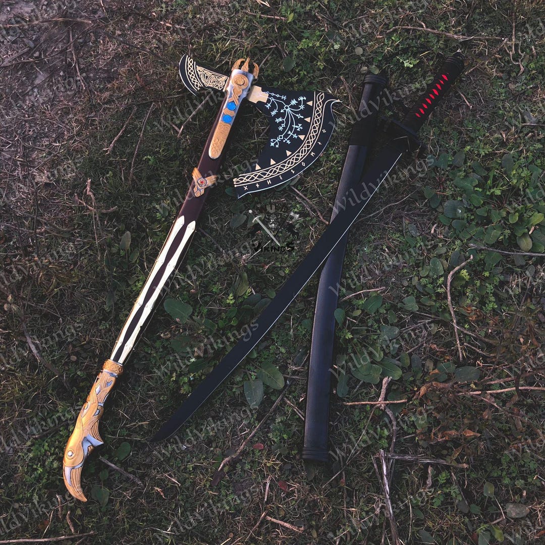 God of War Leviathan Axe, Katana Sword, Handcrafted Axe Sword Replica ...