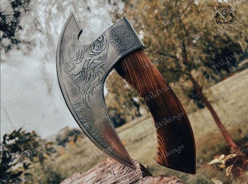 Two-handed Battle Axe With a Forged Double Head, Viking Long Axe ...