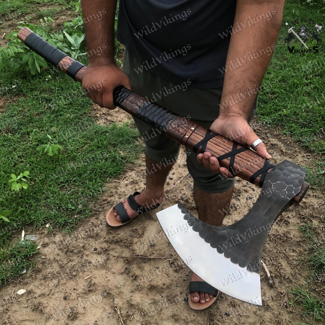 Hand Forged Viking Battle Axe Carbon Steel, Rosewood Handle, LARP Axe ...