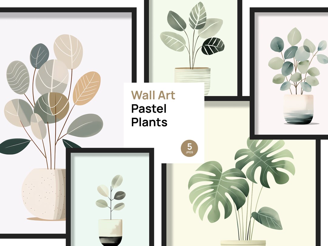 Plant Printable Posters Downloadable Plant Wall Art Set Pastel Plant ...