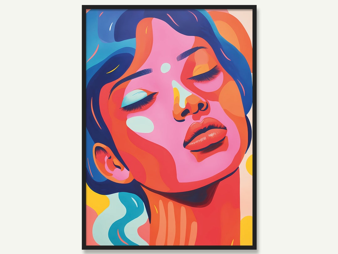 Riso Portrait Printable Poster Downloadable Riso Print Wall Art Risograph Style Portrait Wall ...