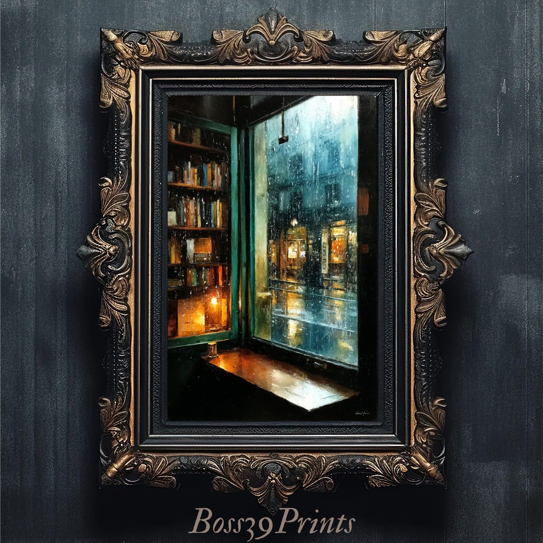 Cozy Bookstore Rainy Day Window Oil Painting Print (digital Download ...