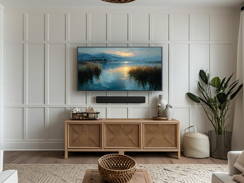 Samsung Frame TV Art | Misty Lake Sunrise | Moody Landscape Oil ...