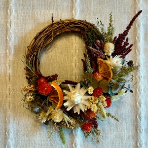 6 Fall Dried Flower Wreath With Dried Oranges, Strawflowers, Amaranth ...