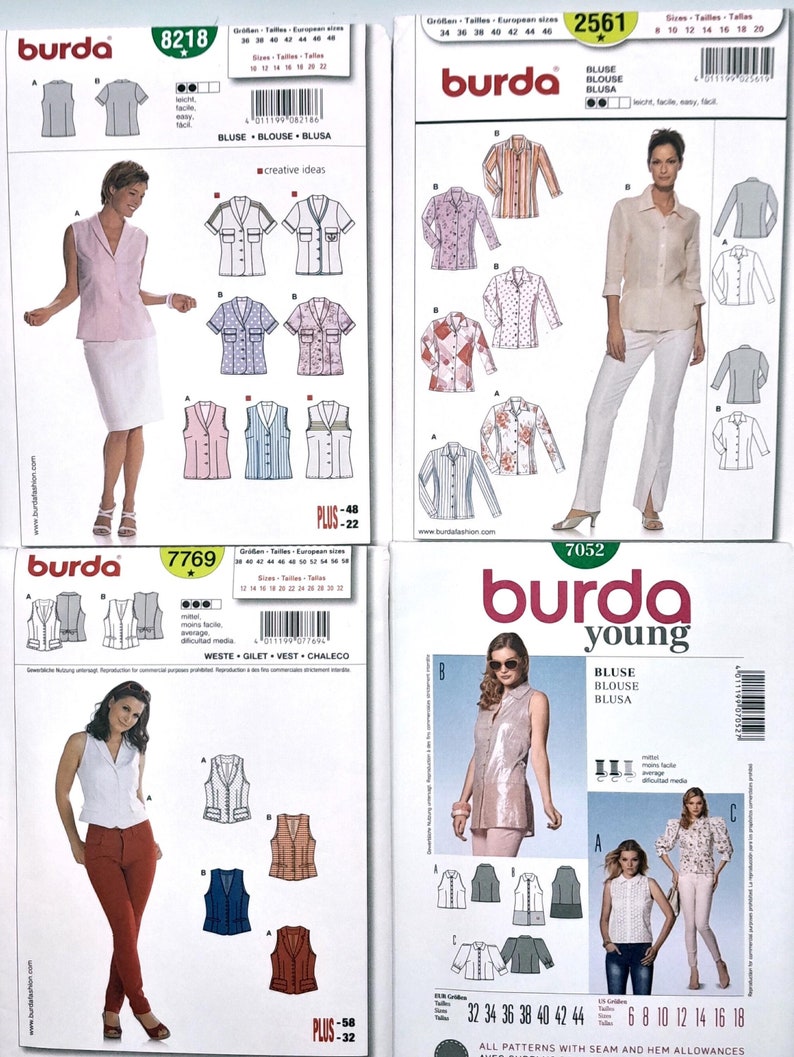 Lot of 4 of Burda Style Sewing Patterns 7769 8218 7052 2561 - Etsy
