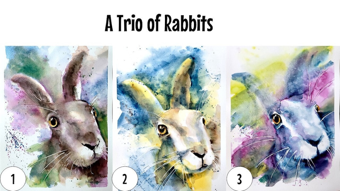 Trio of Rabbits -- Original/ Painting/ Watercolor/ Available as Set or ...