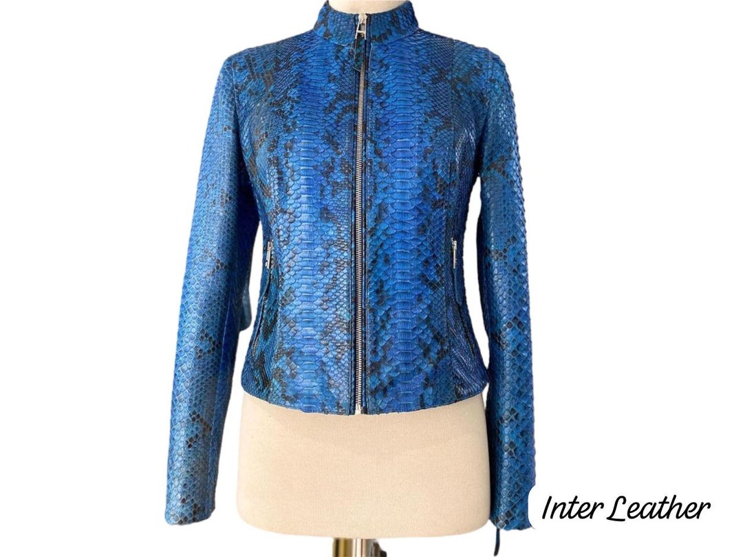 Light Blue Python Women Jacket. Exotic Genuine Python Jacket Women ...
