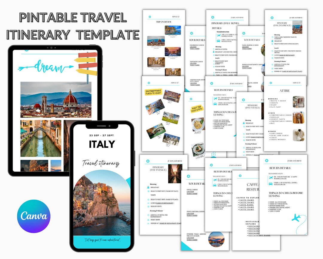 Travel Itinerary Template | Travel Planner | Printable Travel Guide ...