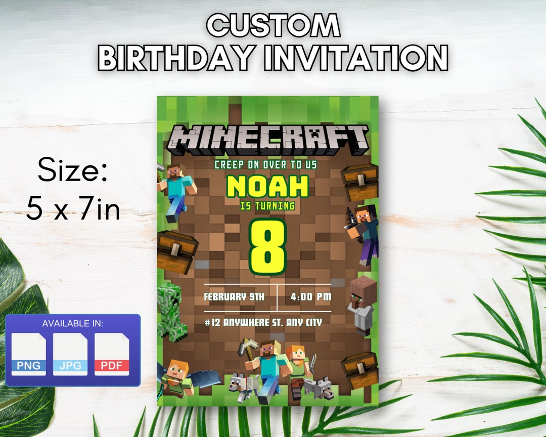 Editable Minecraft Invitation, Minecraft Birthday Invitations, Video ...