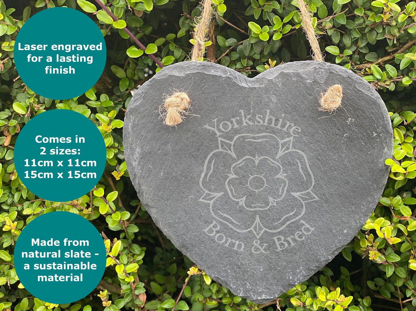 Yorkshire Born and Bred - Slate Heart Plaque - Northern Regional Gift ...