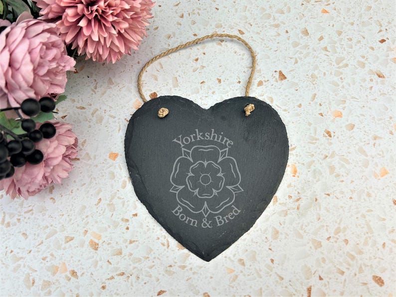 Yorkshire Born and Bred - Slate Heart Plaque - Northern Regional Gift ...
