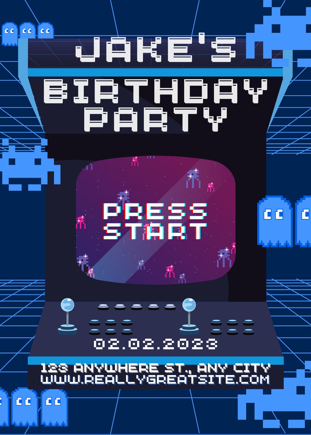 Arcade Party Retro Birthday Invitation Customizable - Etsy