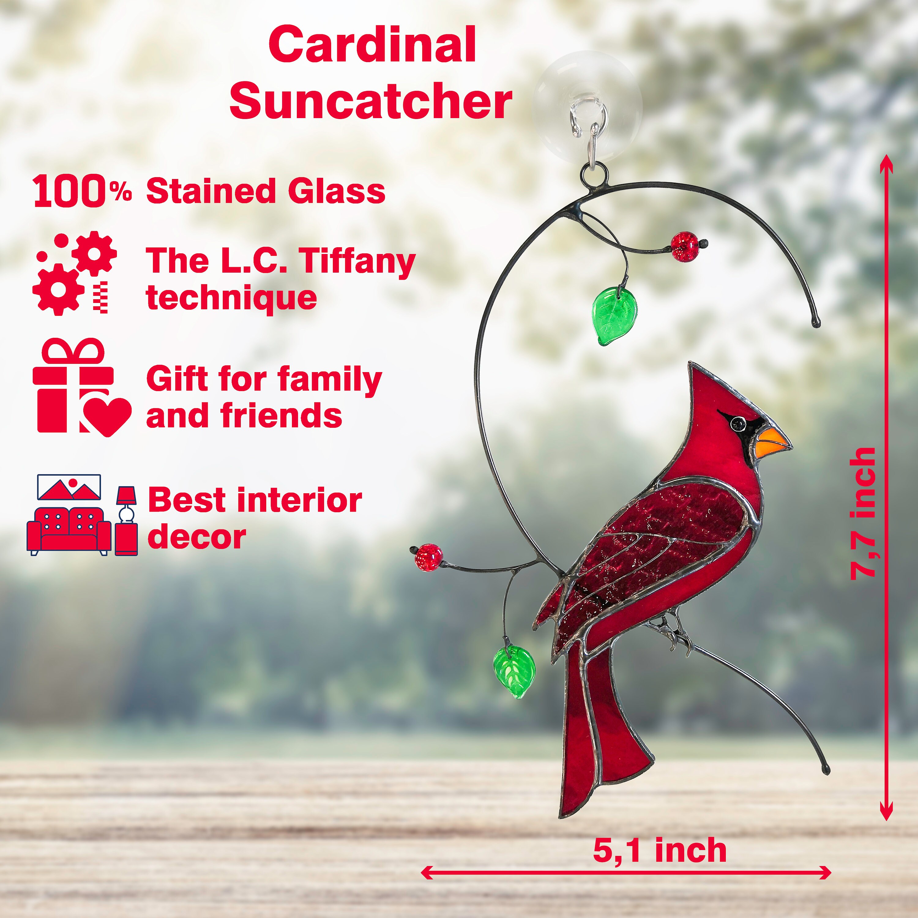 Cardinal Stained Glass Suncatcher Christmas Gifts Cardinal Memorial ...