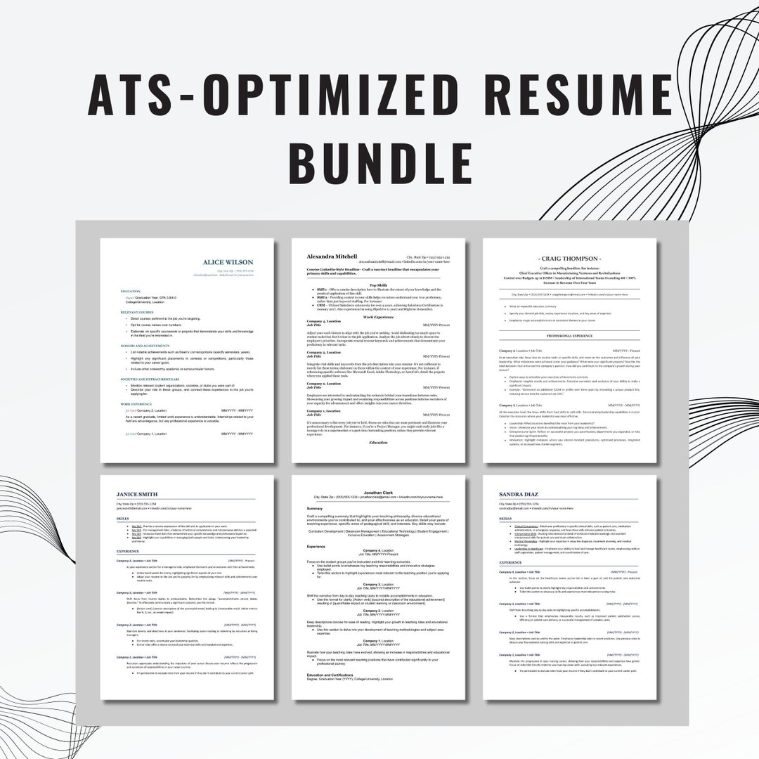 Ats-optimized Resume Bundle - 14 Templates for Executive, Teacher ...