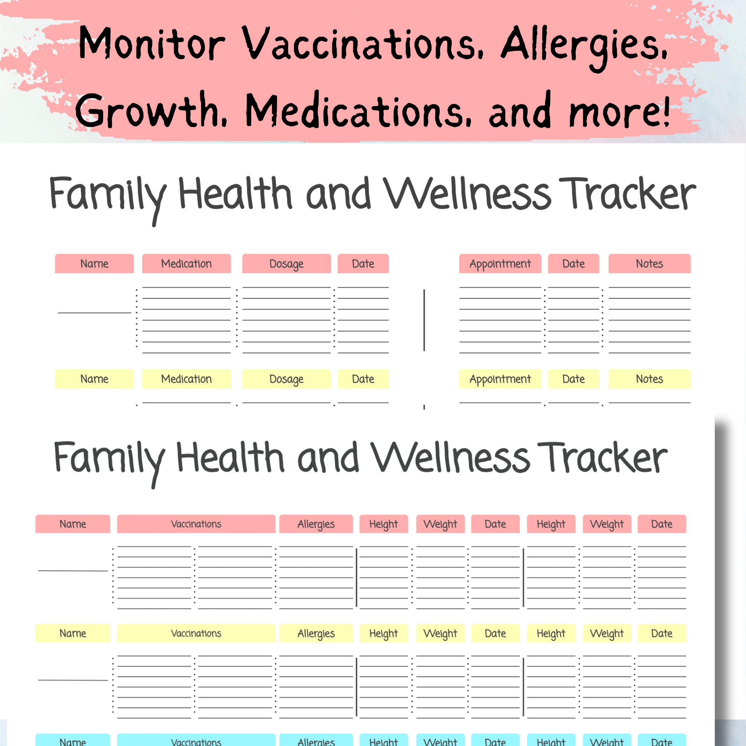 Customizable Body Measurement & Health Tracker Editable, Printable, 6 ...