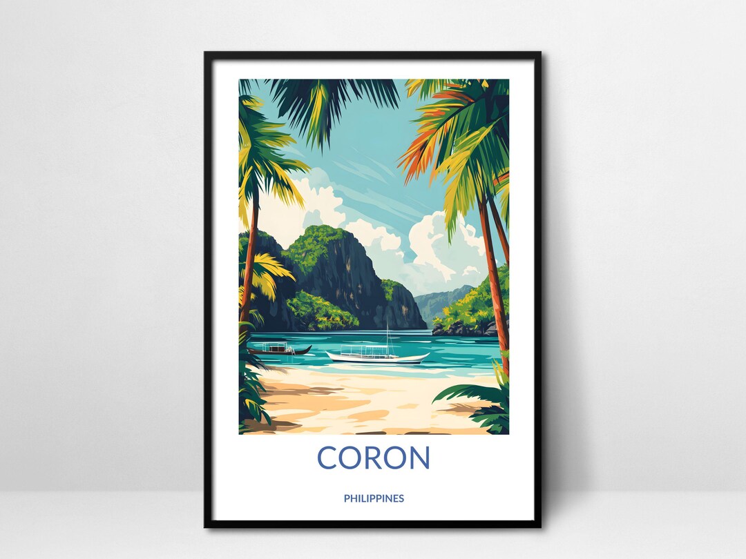 Coron Palawan Island Philippines Travel Poster Tropical Beach and Boats ...