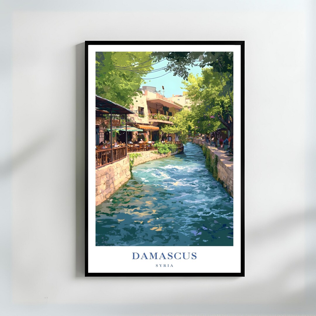 Barada River Cafe Damascus Art Print Middle Eastern Wall Art Scenic ...